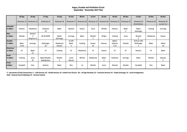 Preaching Plan Sep-Nov 17 – Dundee Methodists