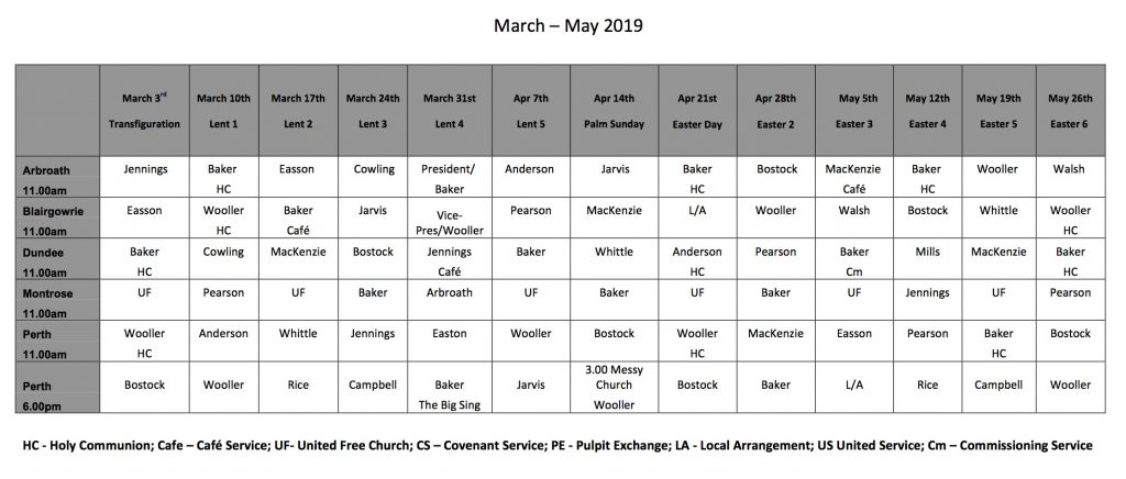 Preaching Plan March to May 2019 – Dundee Methodists