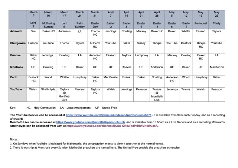 Preaching Plan March to May 2024 – revised 9 March 2024 – Dundee Methodists